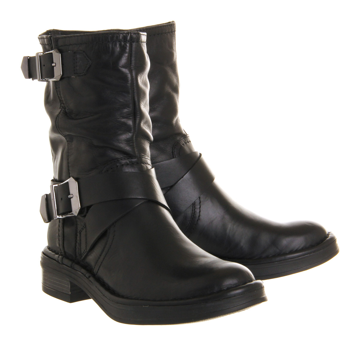 OFFICE Back Track Black Leather - Women's Ankle Boots