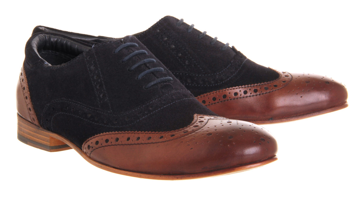 Ask the Missus Chatterbox Brogue Tan Leather Navy Suede - Men’s Smart Shoes