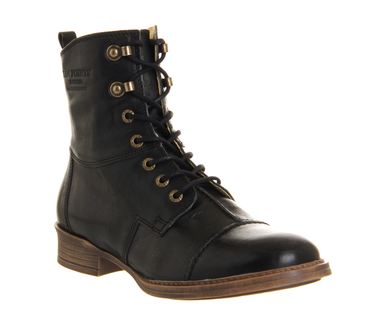 Ten Points Pandora Lace boots Black Leather Lined - Women's Ankle Boots