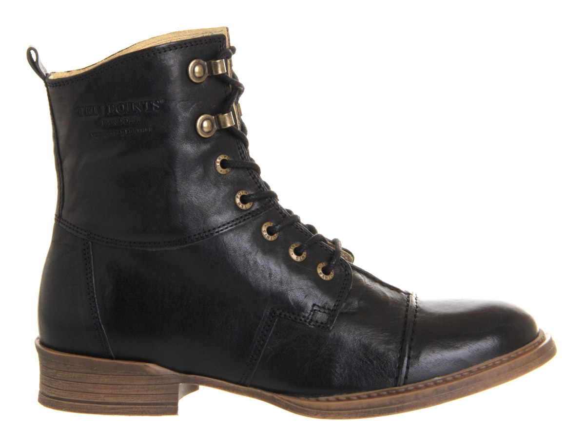 Ten Points Pandora Lace boots Black Leather Lined - Women's Ankle Boots
