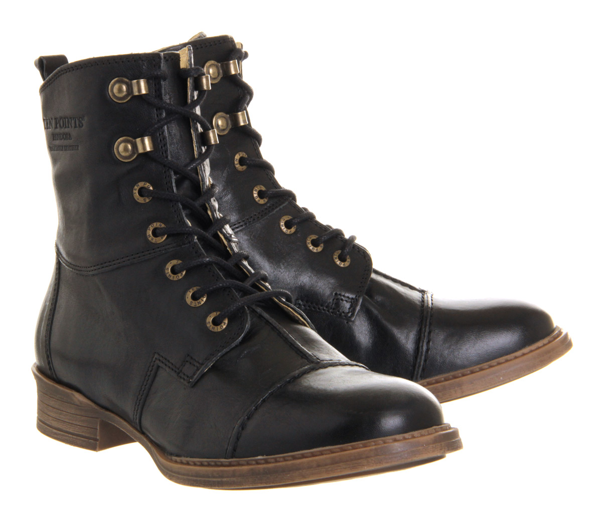 Ten Points Pandora Lace boots Black Leather Lined - Women's Ankle Boots
