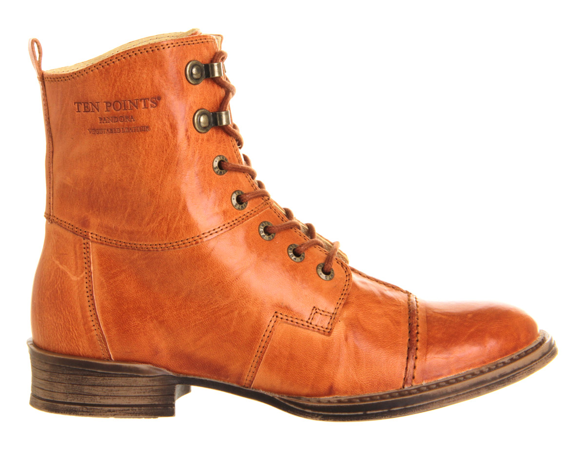 Ten Points Pandora Lace boots Cognac Leather Lined - Women's Ankle Boots