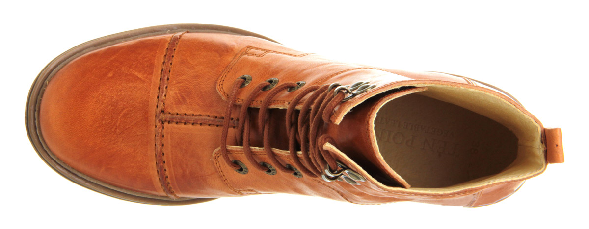 Ten Points Pandora Lace boots Cognac Leather Lined - Women's Ankle Boots