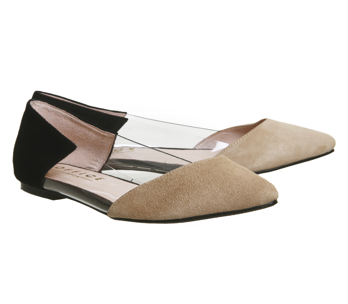 OFFICE Detour Perspex Point Pumps Black Suede Nude Suede - Flat Shoes ...