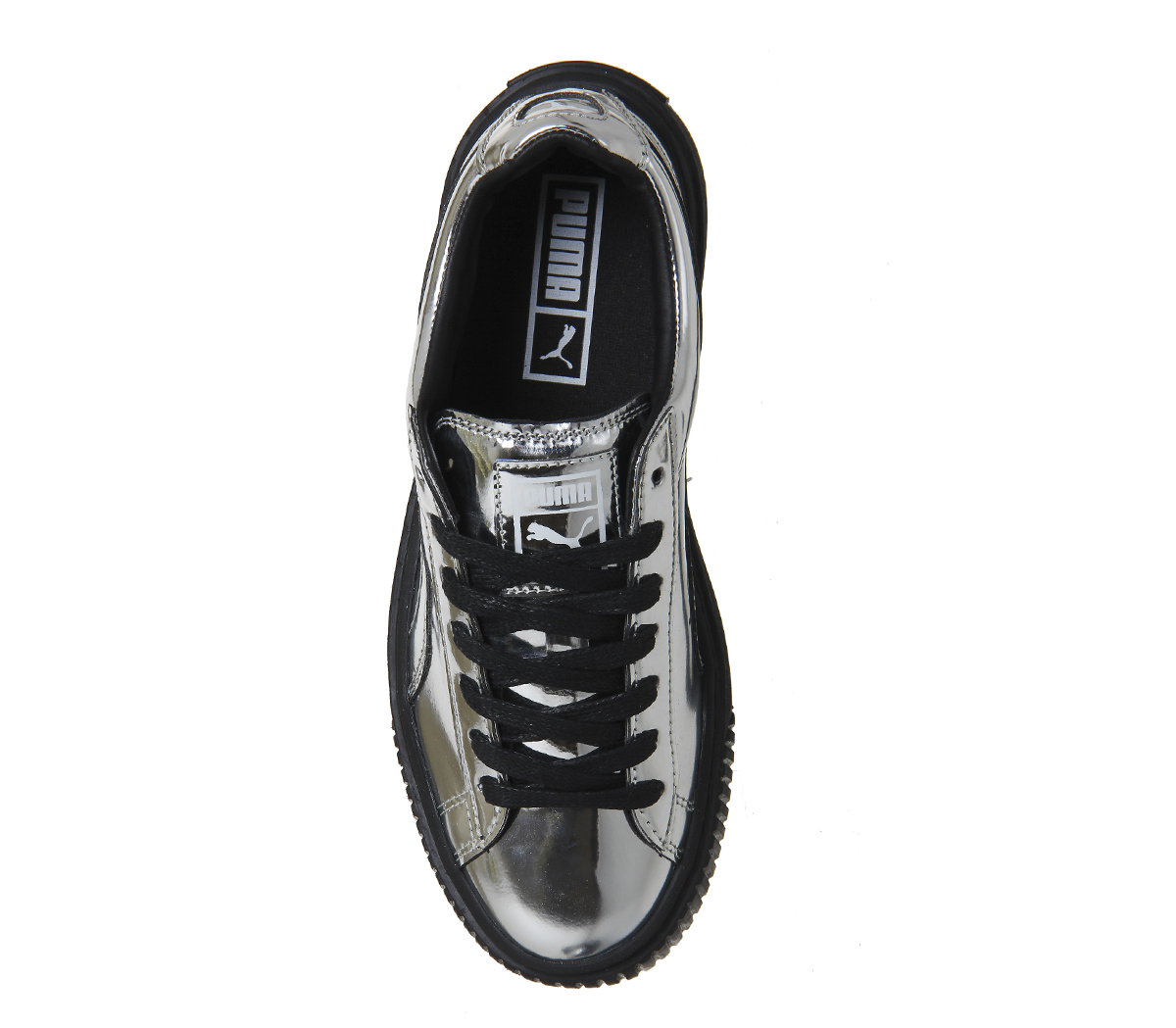 PUMA Basket Platform Trainers Silver Metallic Black - Junior
