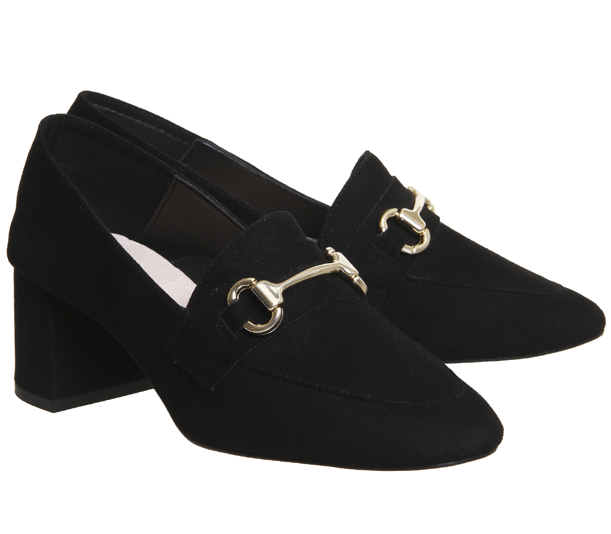 OFFICE Midsummer Block Heel Loafers Black Suede - Mid Heels
