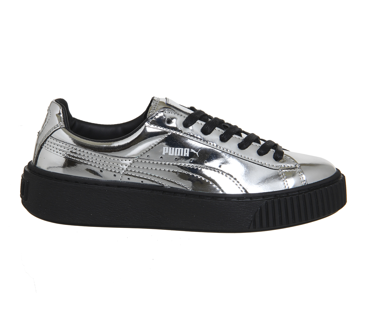 PUMA Basket Platform Trainers Silver Metallic Black - Junior